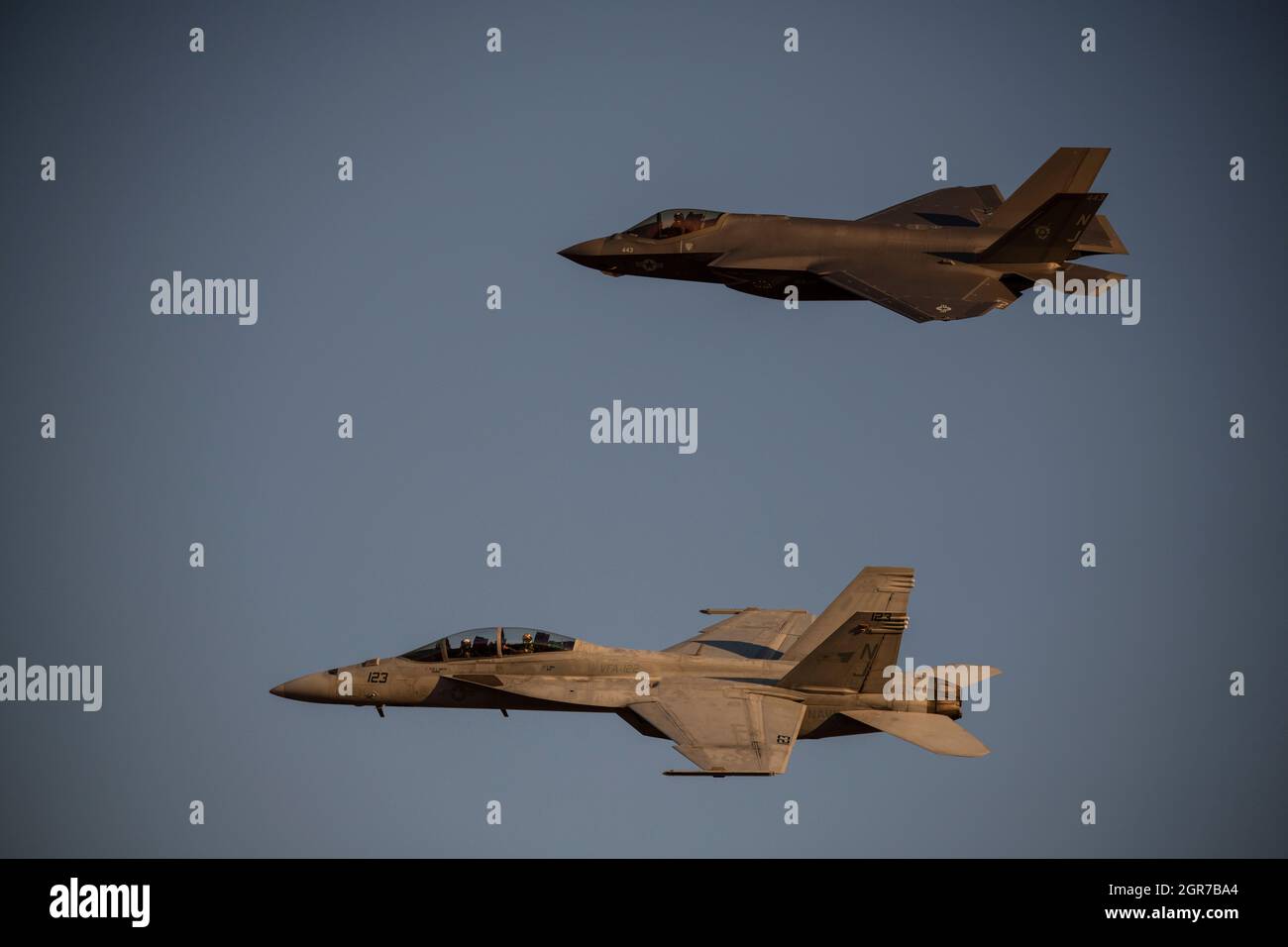 U.S. Navy F-35C Lightning II Air Demonstration Team, top, and the USN F ...