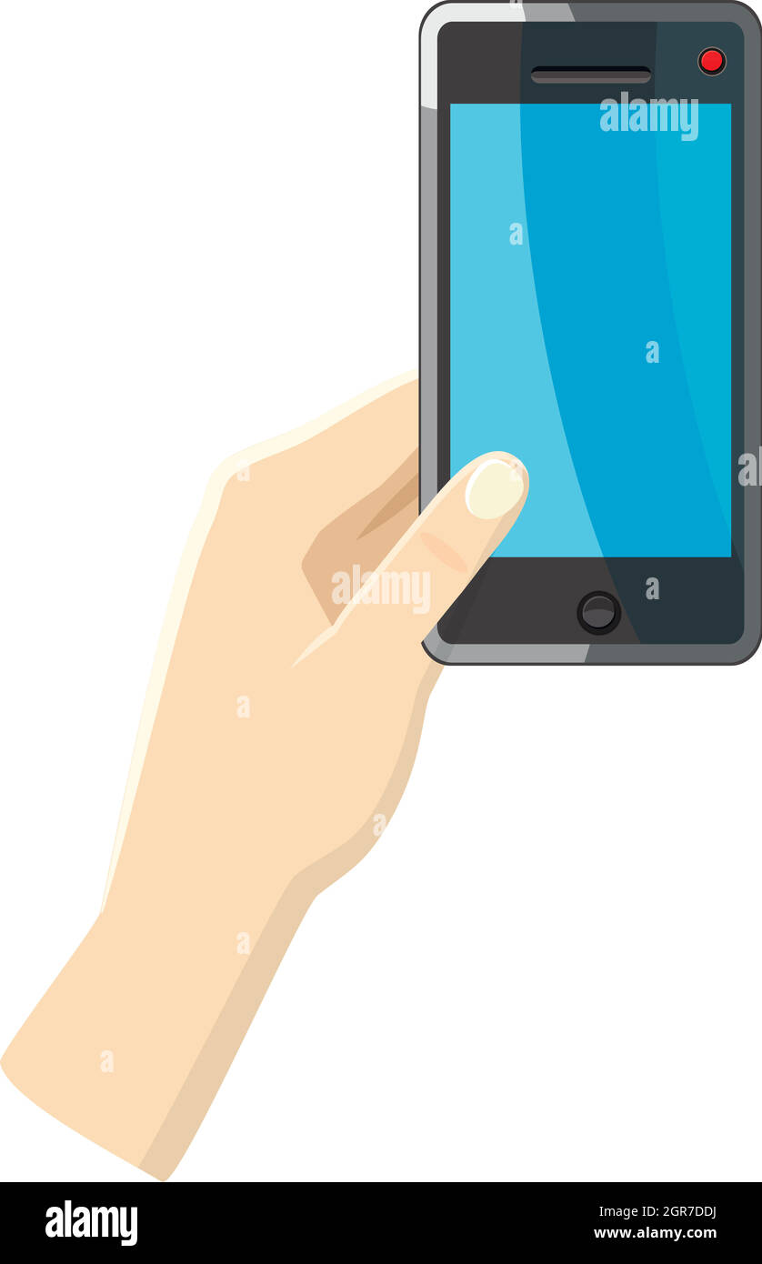 Hand holding smartphone icon, cartoon style Stock Vector Image & Art ...