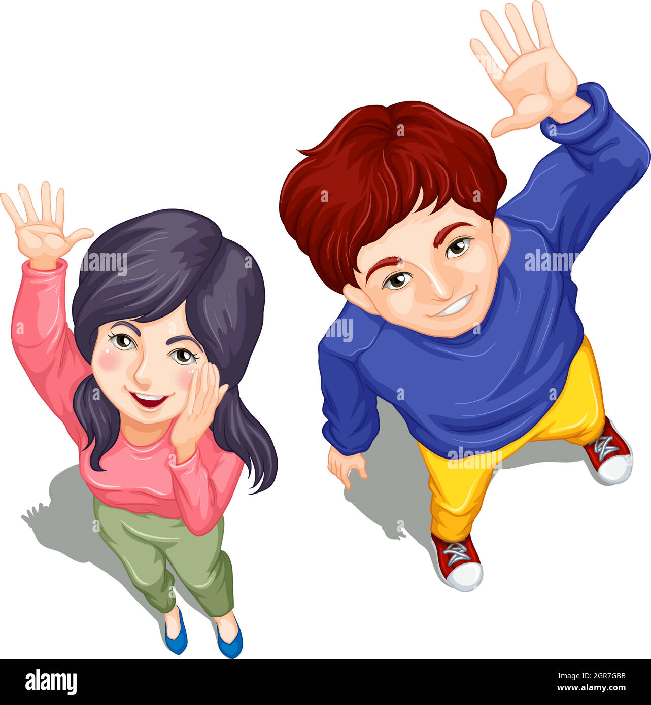 Two People Waving To Each Other