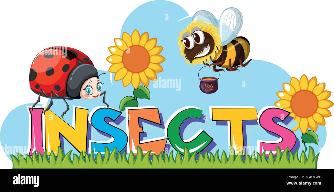 Word insects with ladybug and bee in background Stock Vector Image ...