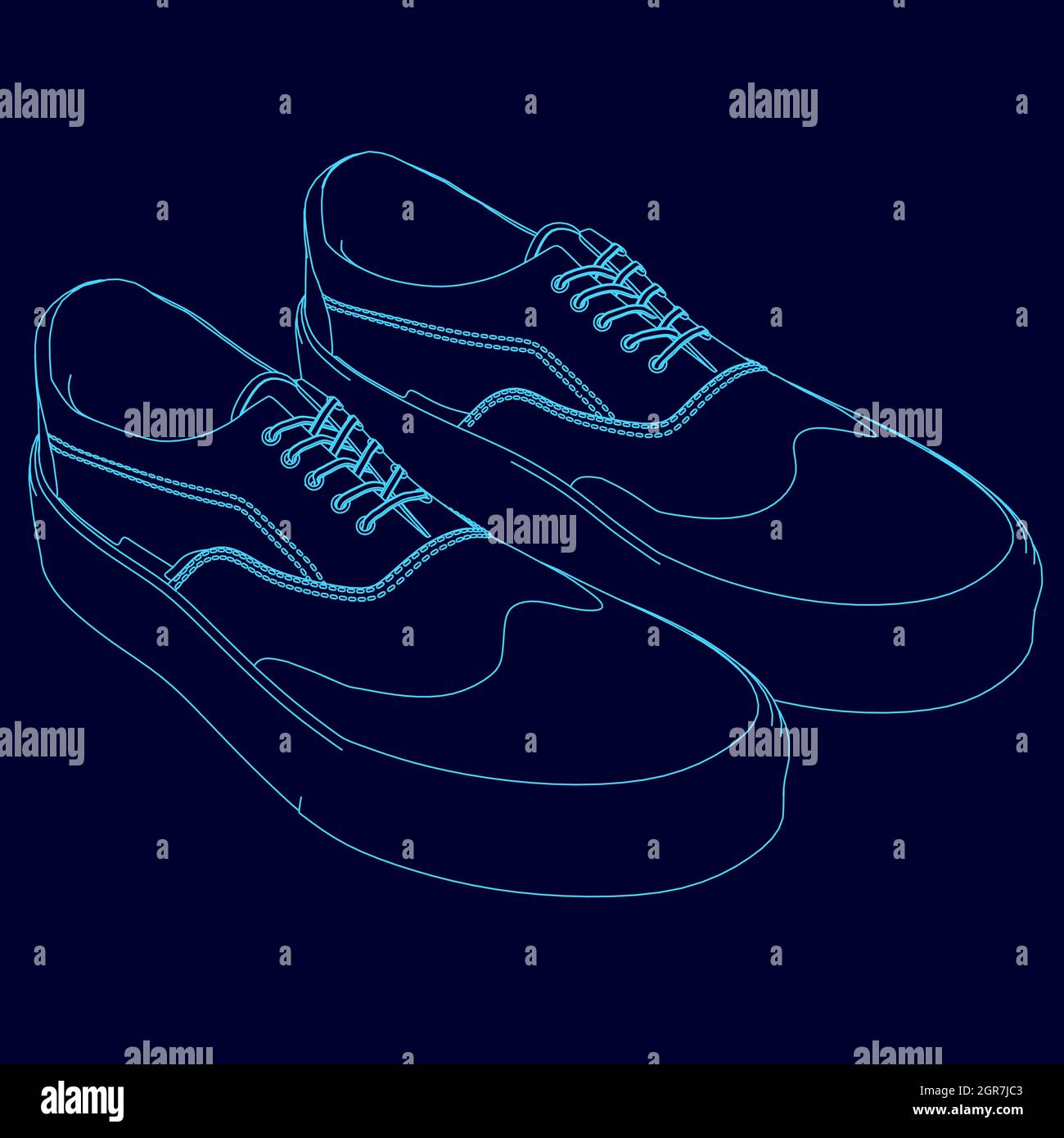 The contour of the sneaker from blue lines on a dark background ...