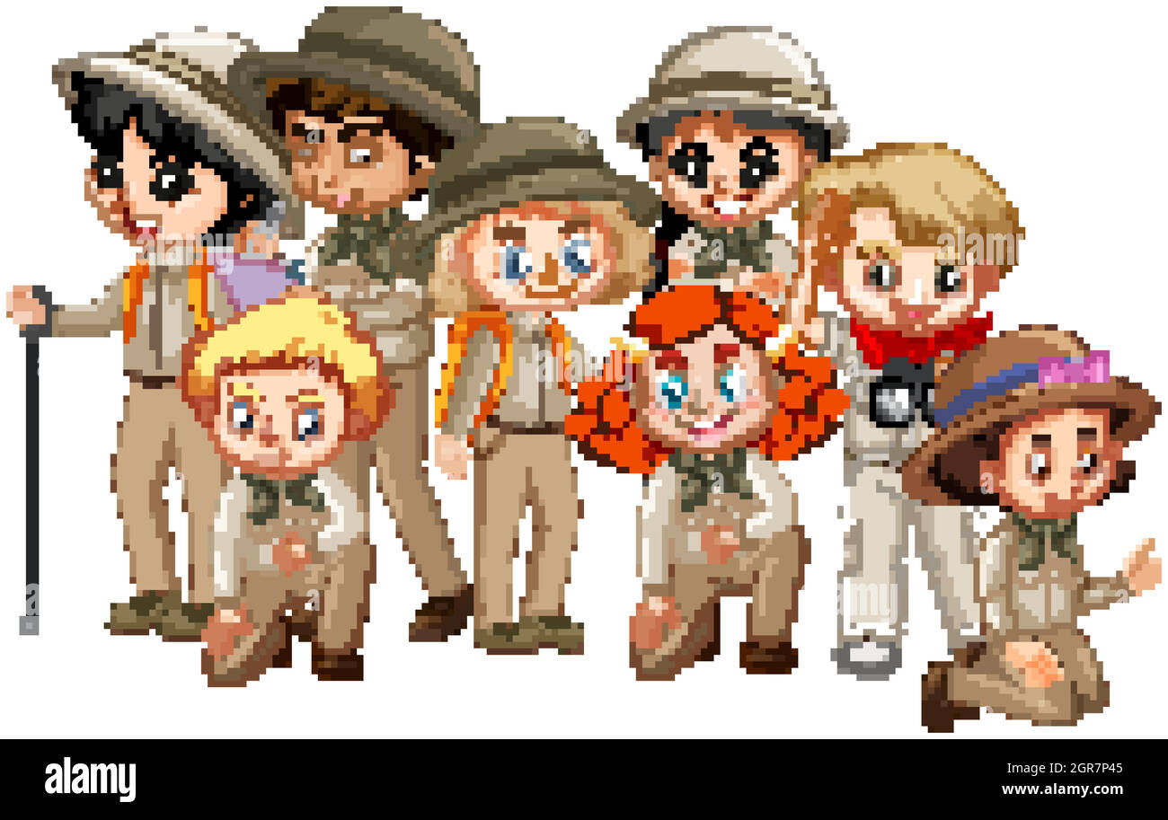Many children in brown safari uniform Stock Vector Image & Art - Alamy