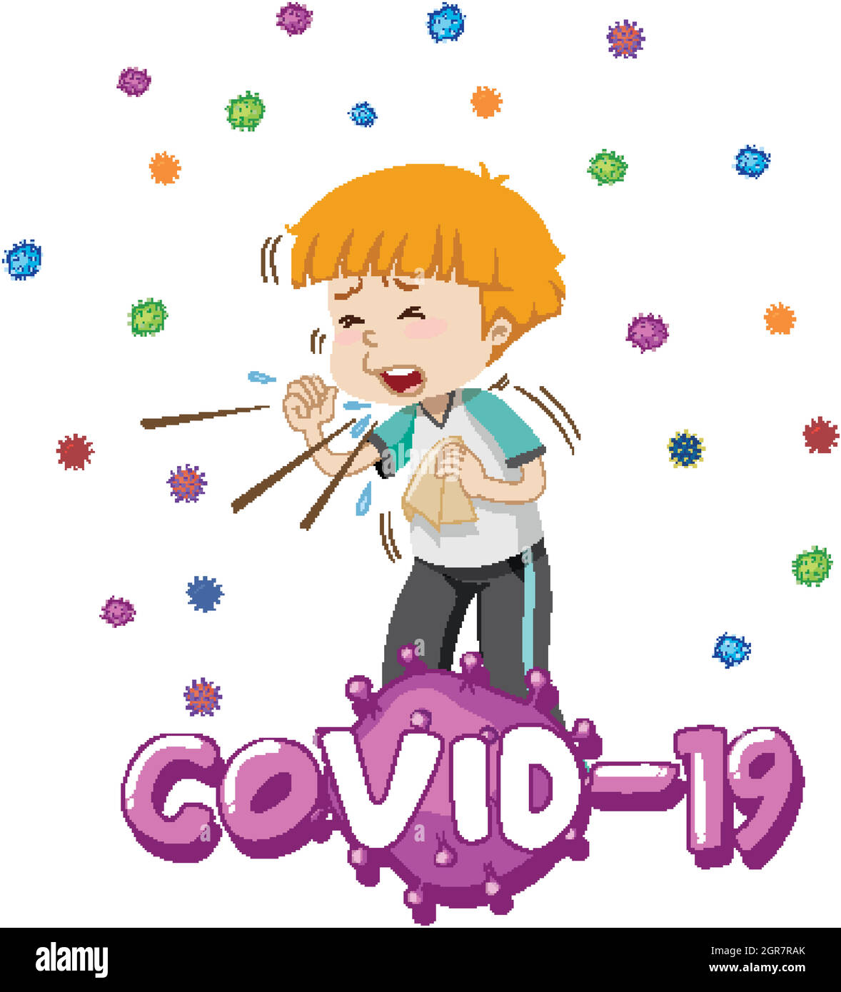 Poster design for coronavirus theme with boy coughing Stock Vector ...