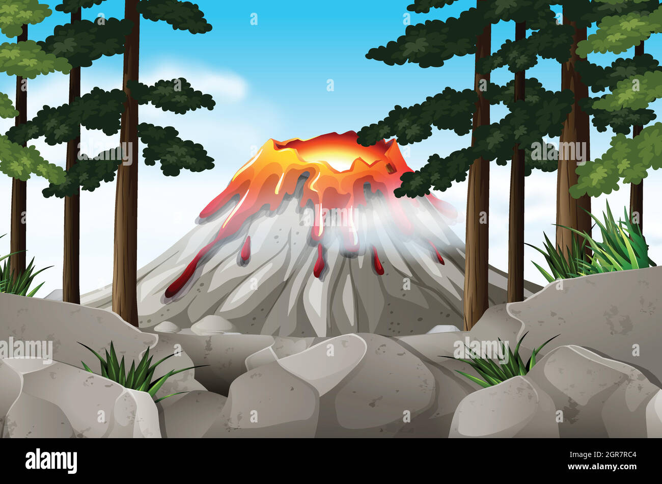 Jungle trees volcano Stock Vector Images - Alamy