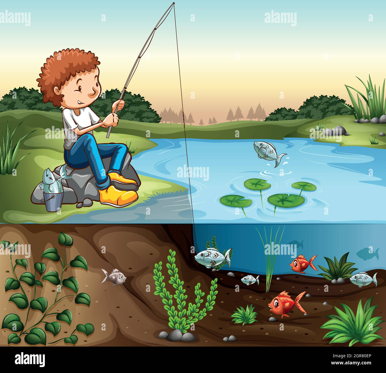 Child kid fishing Stock Vector Images - Alamy