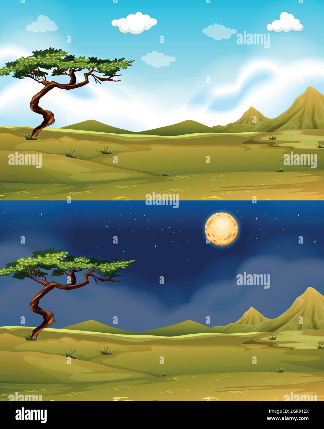 Green field at daytime and nighttime Stock Vector Image & Art - Alamy