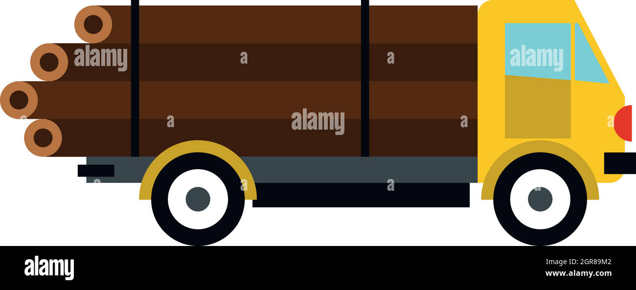 Logging truck with logs icon, flat style Stock Vector Image & Art - Alamy