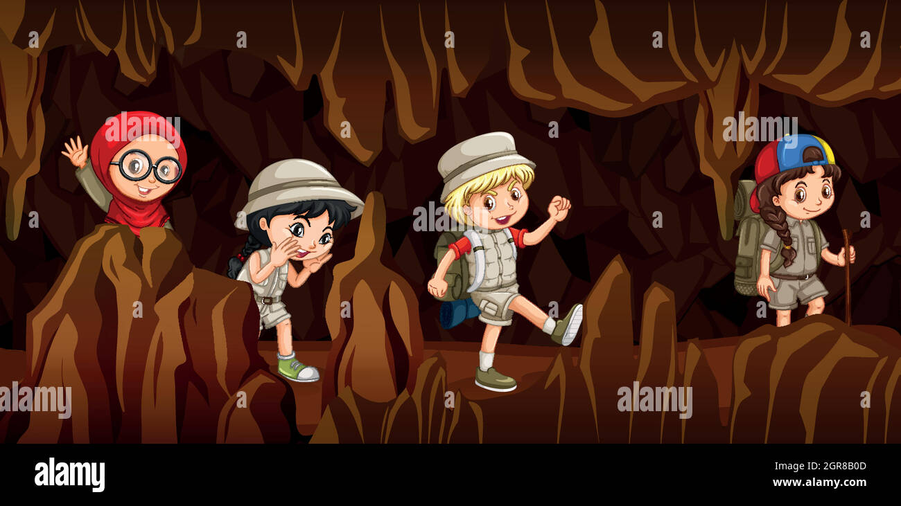 Young children exploring a cave Stock Vector Image & Art - Alamy