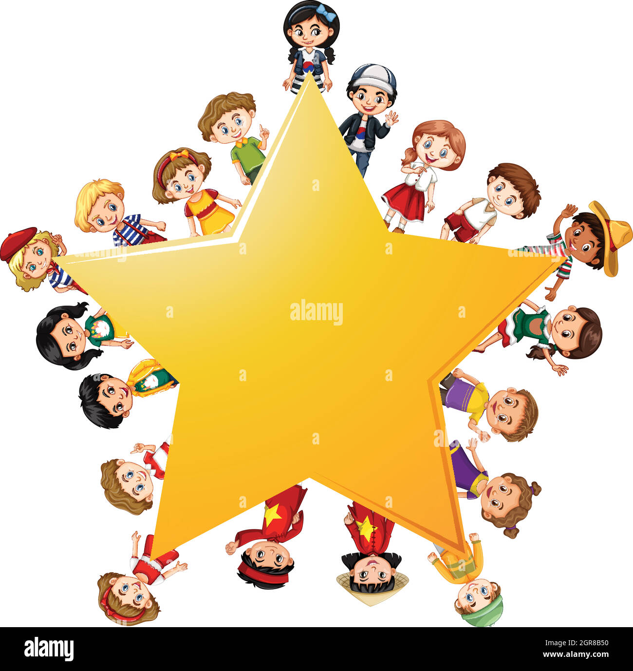 Happy children around yellow star Stock Vector Image & Art - Alamy