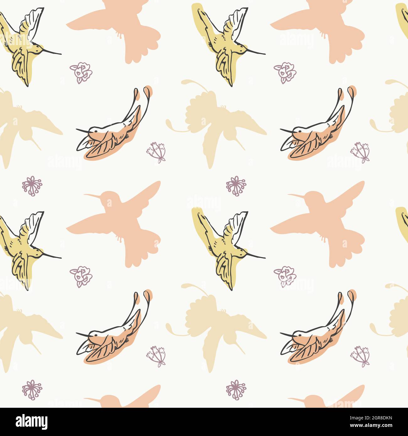 Victorian botanical hummingbird seamless vector background. Vintage ...