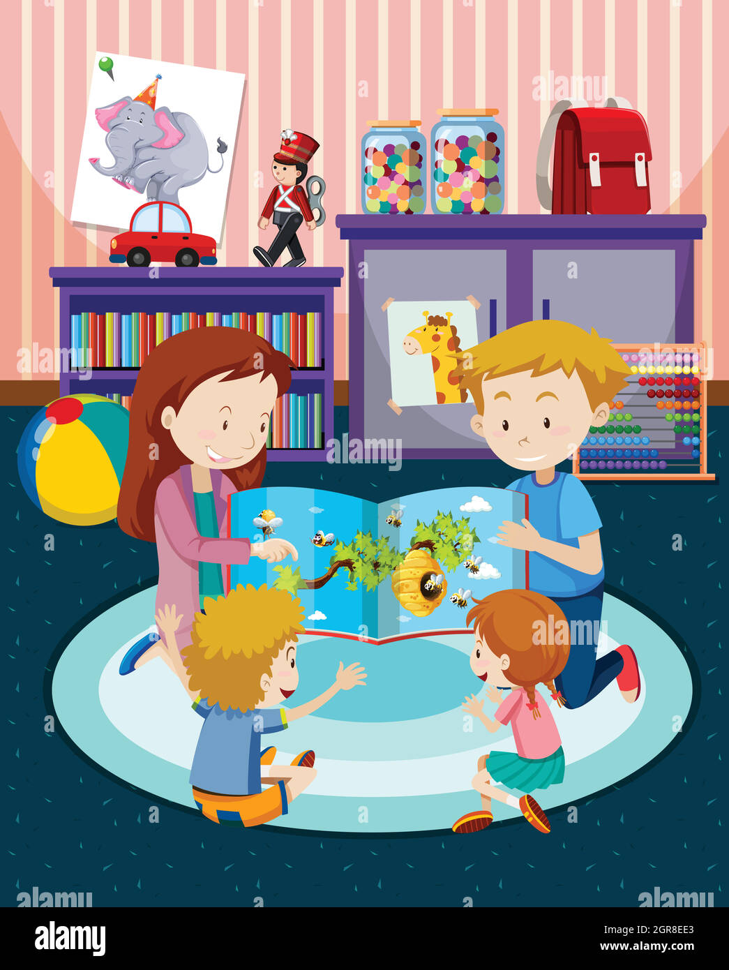 Happy family children reading Stock Vector Images - Alamy