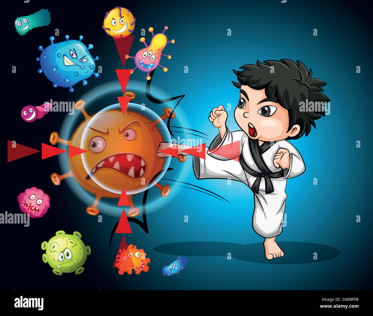 Boy in karate suit kicking bacteria Stock Vector Image & Art - Alamy