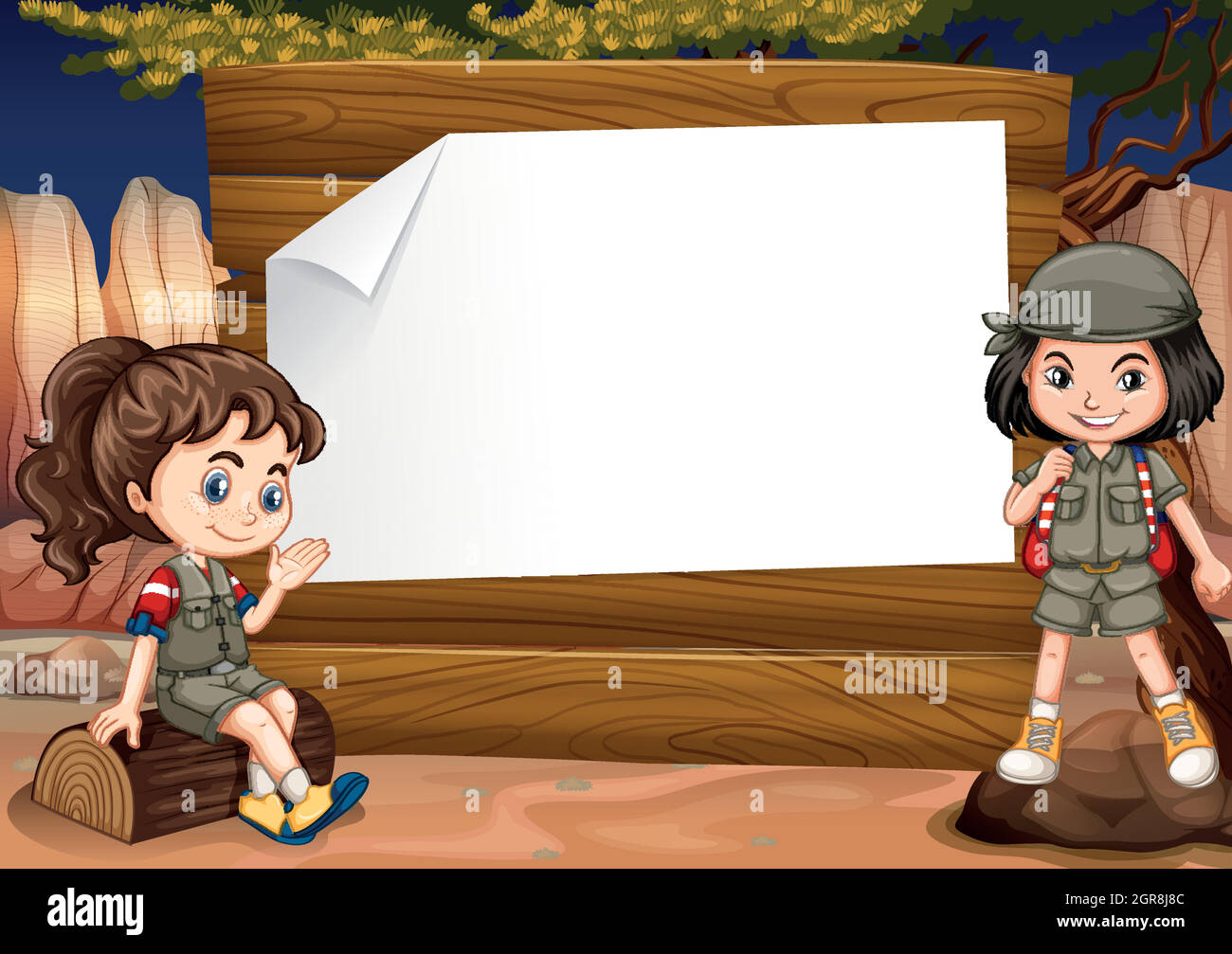 Border design with two girl camping out Stock Vector Image & Art - Alamy