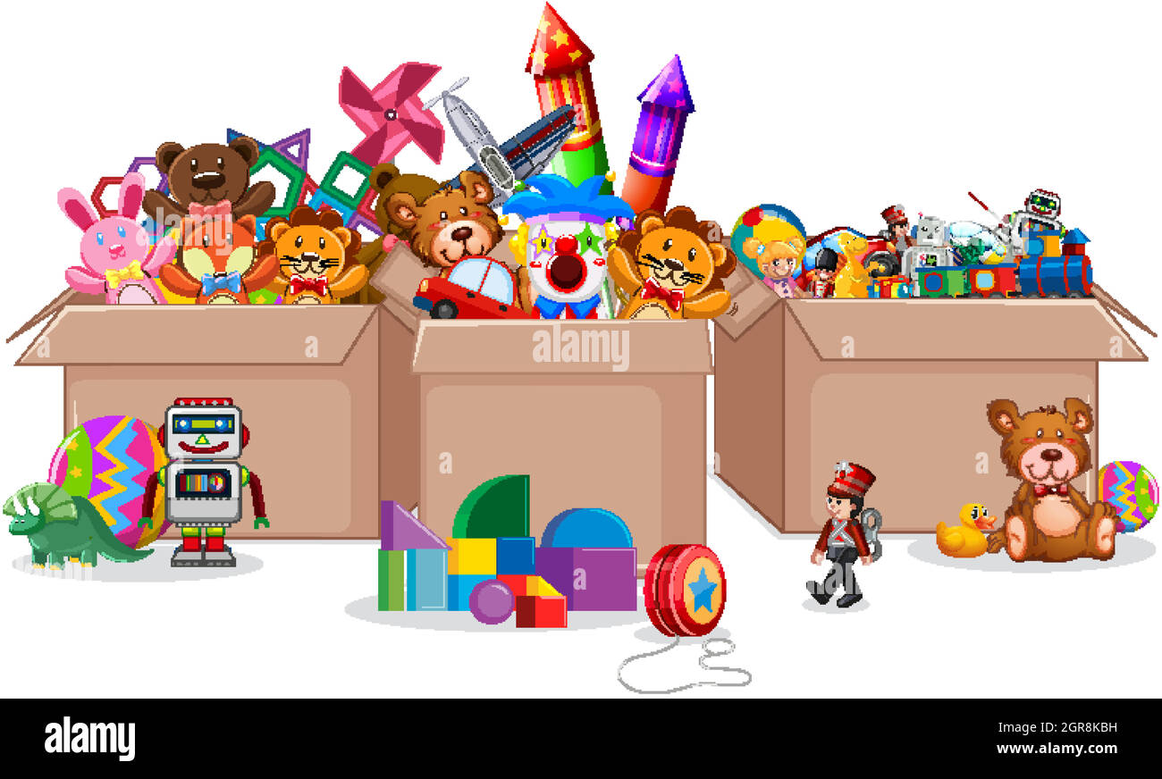 Three boxes full of toys on white background Stock Vector Image & Art ...