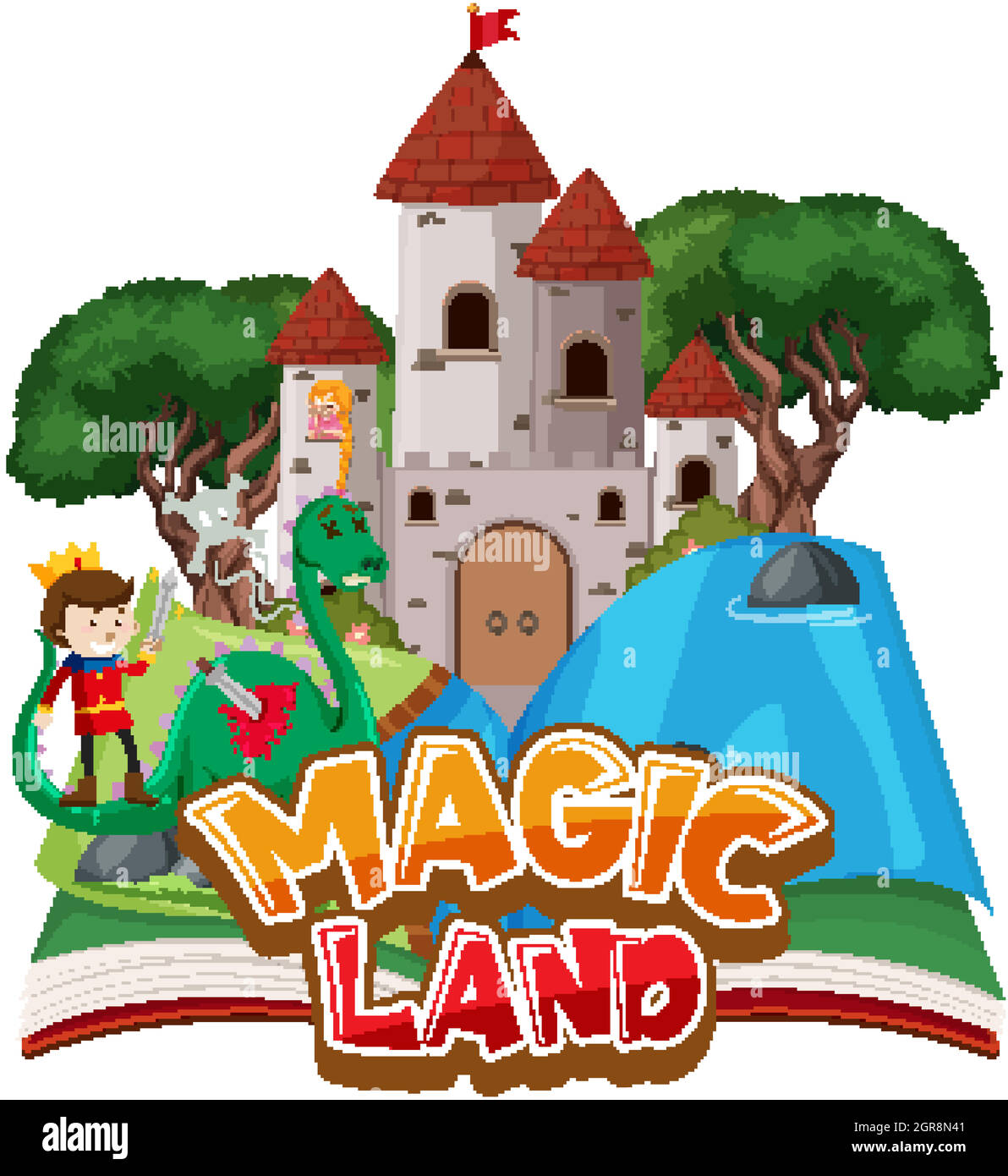 Font design for word magic land with dragon and prince Stock Vector ...