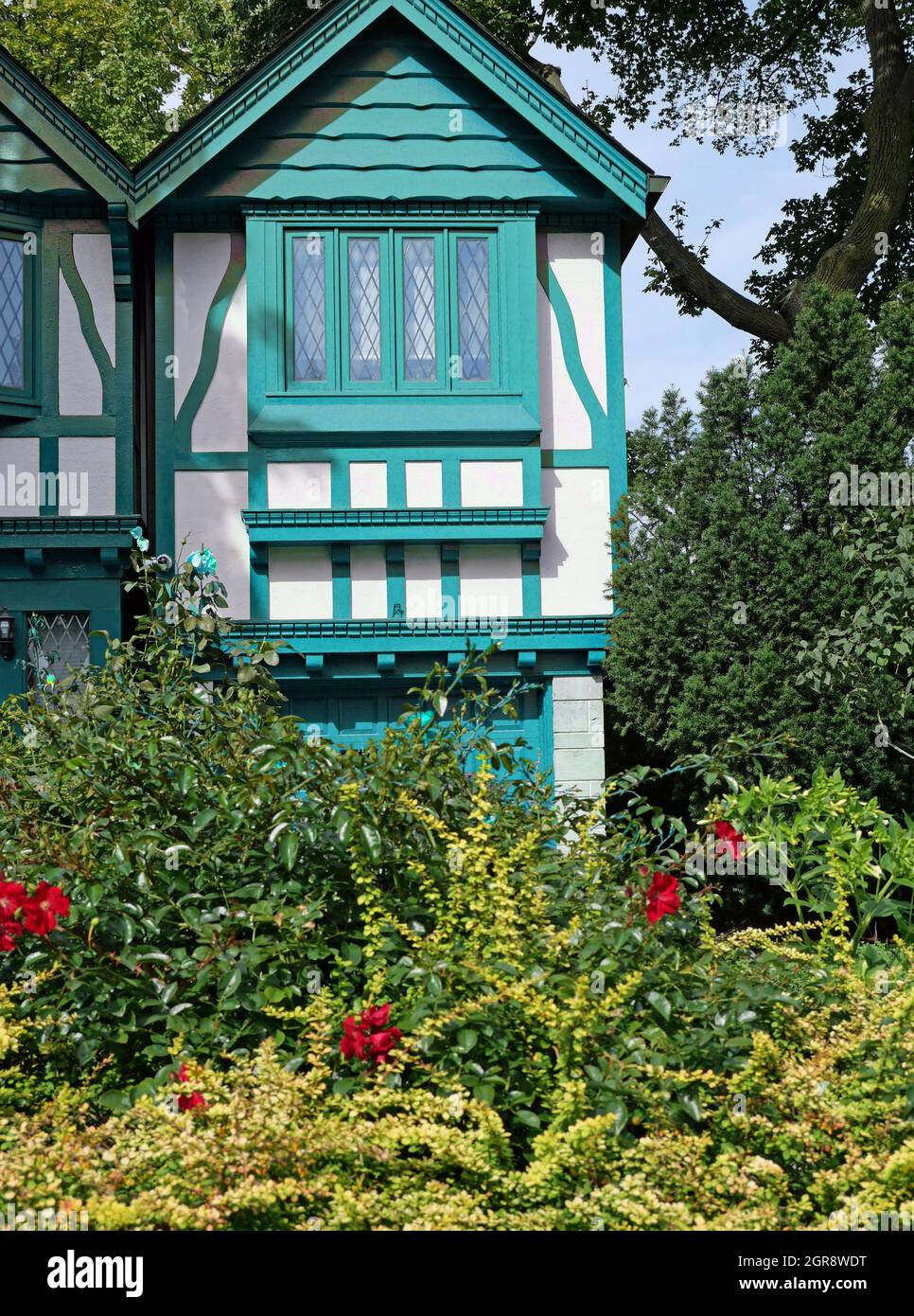 Tudor style house with colorful half timber design Stock Photo - Alamy