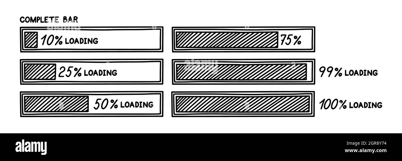 Progress loading bar. Infographics design element with status of completion. Hand drawn vector ...