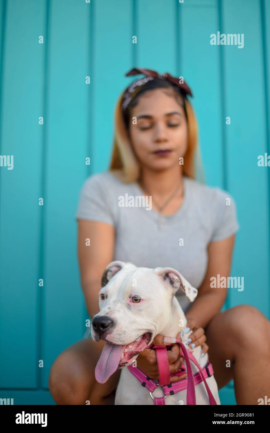 Standing holding face to face animal themes domestic animals pets hi ...