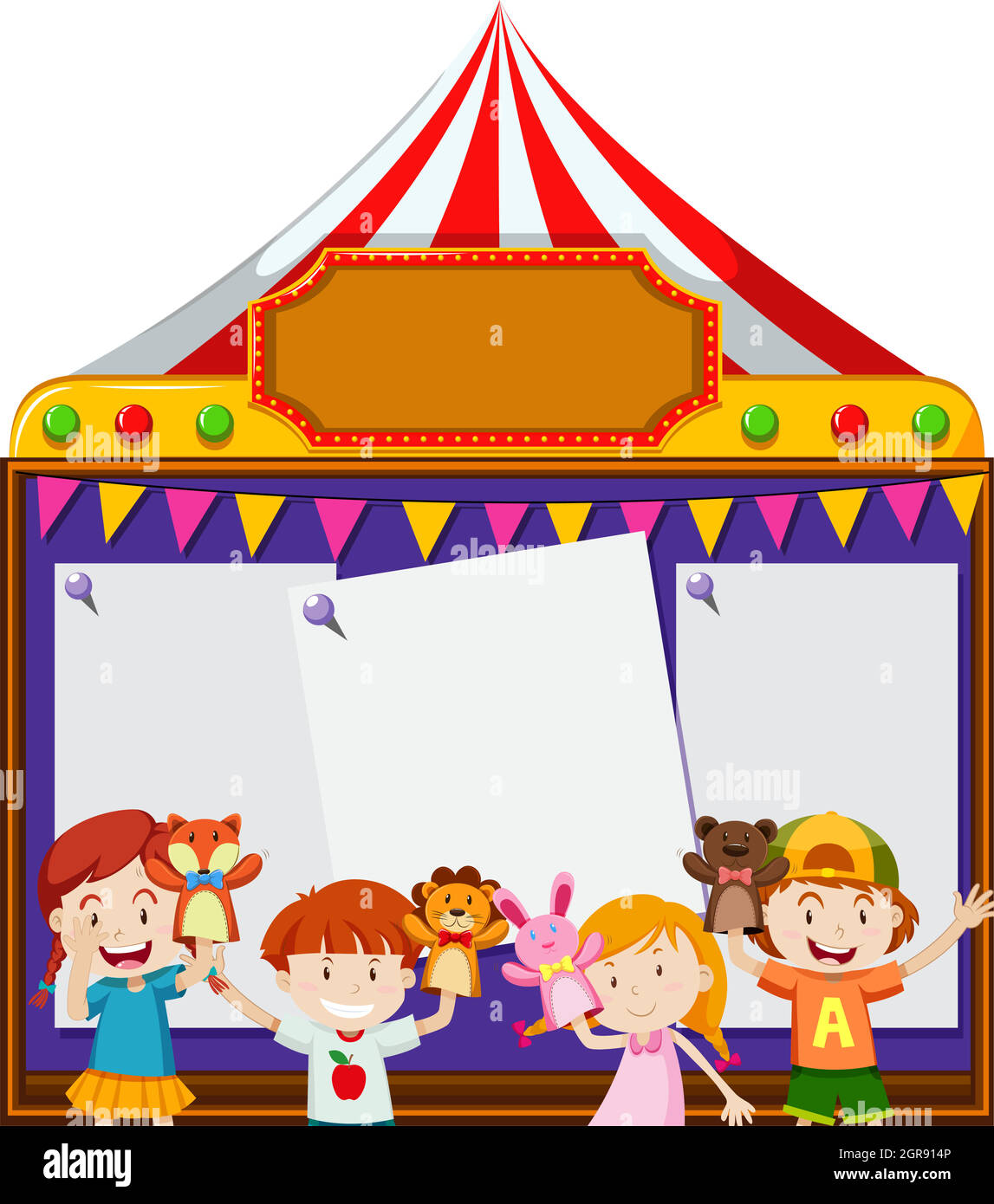 Board template with kids playing puppets Stock Vector Image & Art - Alamy