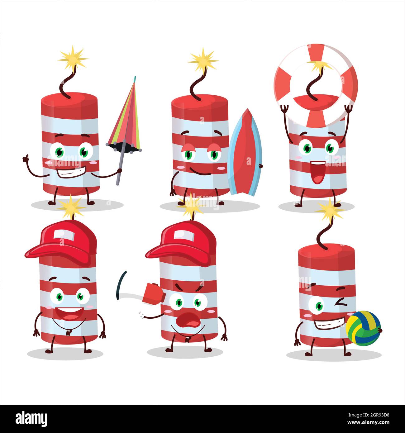 Happy Face red firecracker cartoon character playing on a beach. Vector ...
