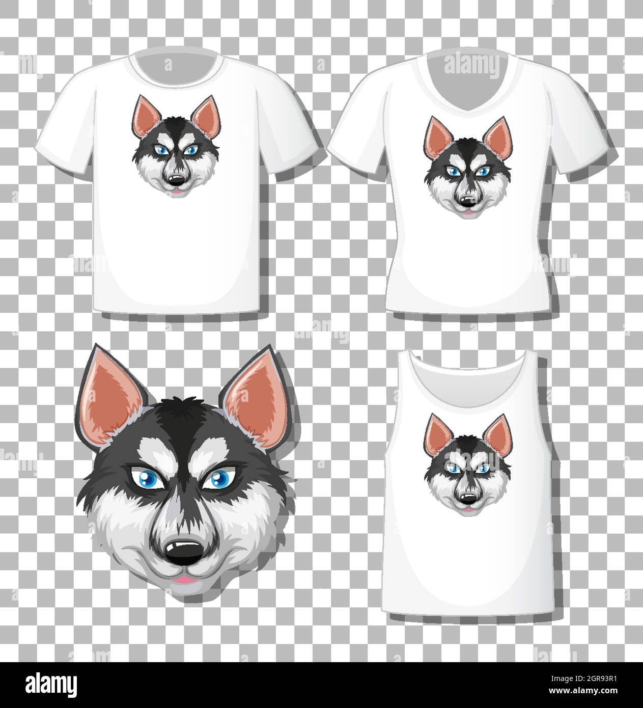Siberian Husky cartoon character with set of different shirts isolated ...