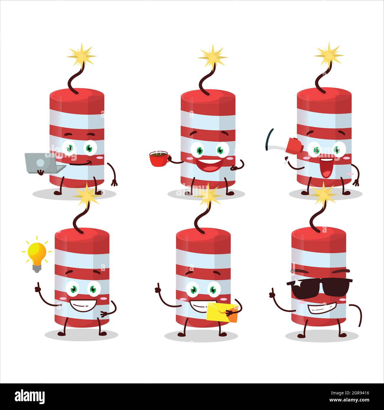Red firecracker cartoon character with various types of business ...