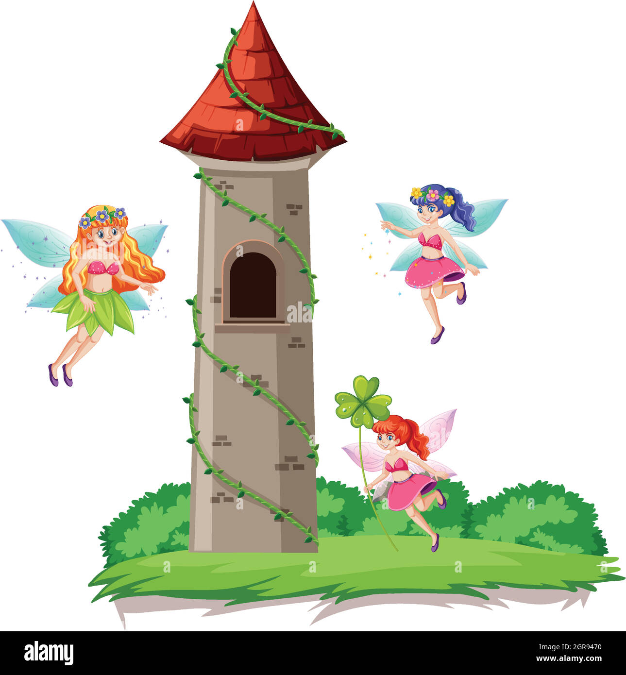 Fairy tales and castle tower cartoon style on white background Stock ...