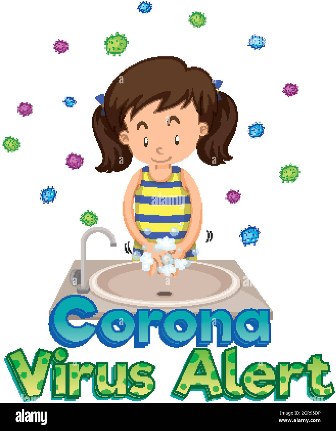 Poster design for coronavirus theme with girl washing hands Stock ...