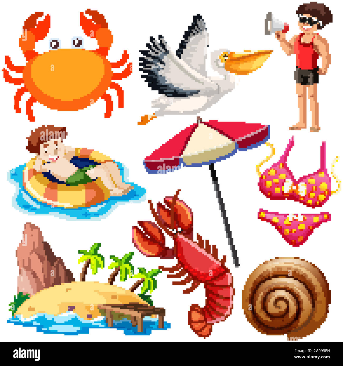 Set of isolated objects and people on beach Stock Vector Image & Art ...