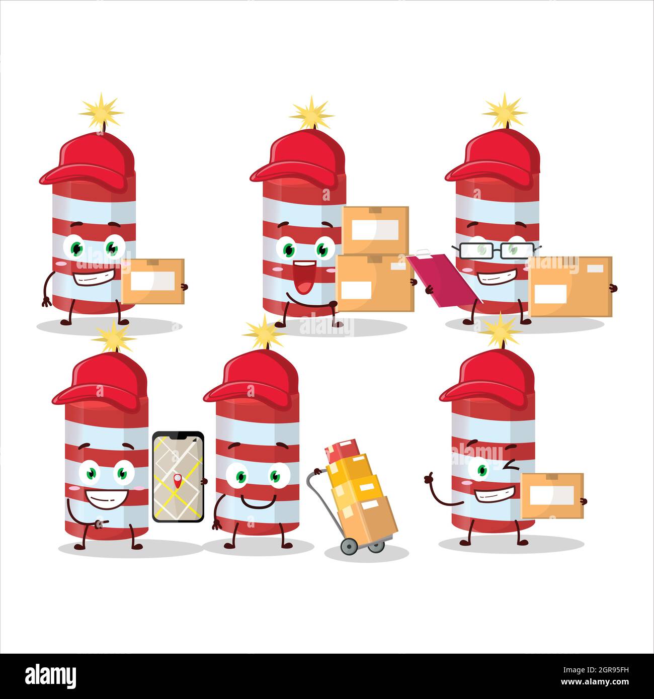 Cartoon character design of red firecracker working as a courier ...