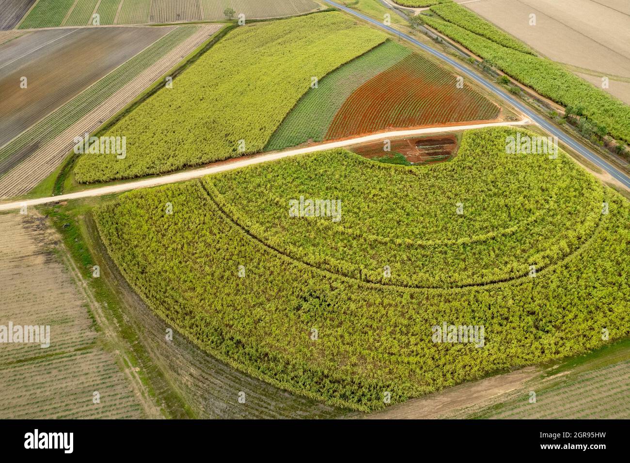 A colorful green drone high perspective aerial landscape pattern of a ...