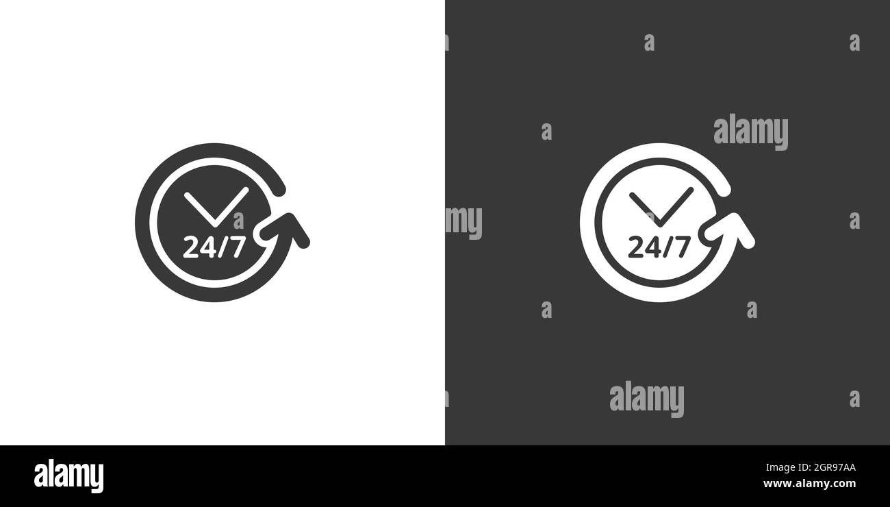 Clock. Assistance service. Isolated icon on black and white background ...