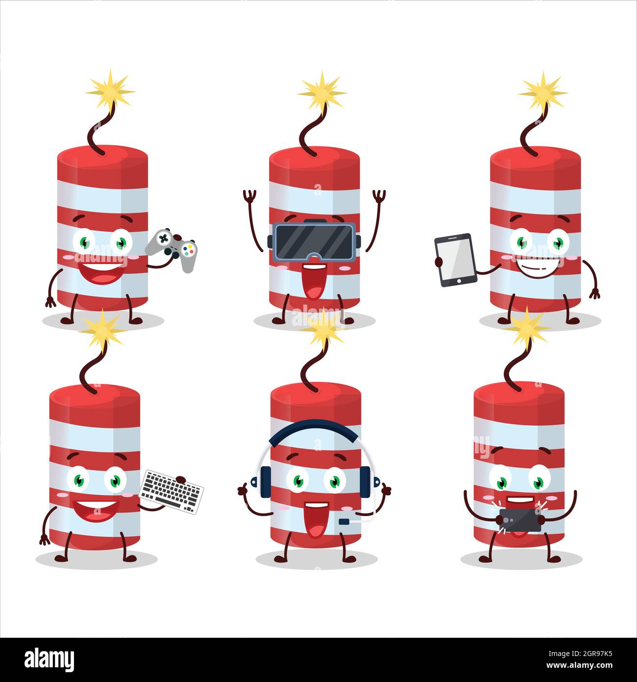 Red firecracker cartoon character are playing games with various cute ...