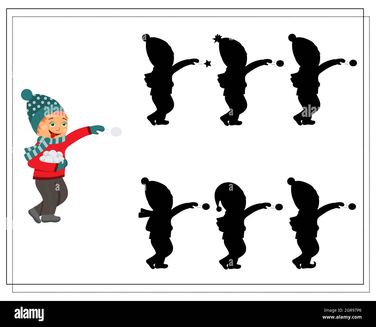 Puzzle game for kids find the right shadow, cute cartoon kids playing ...