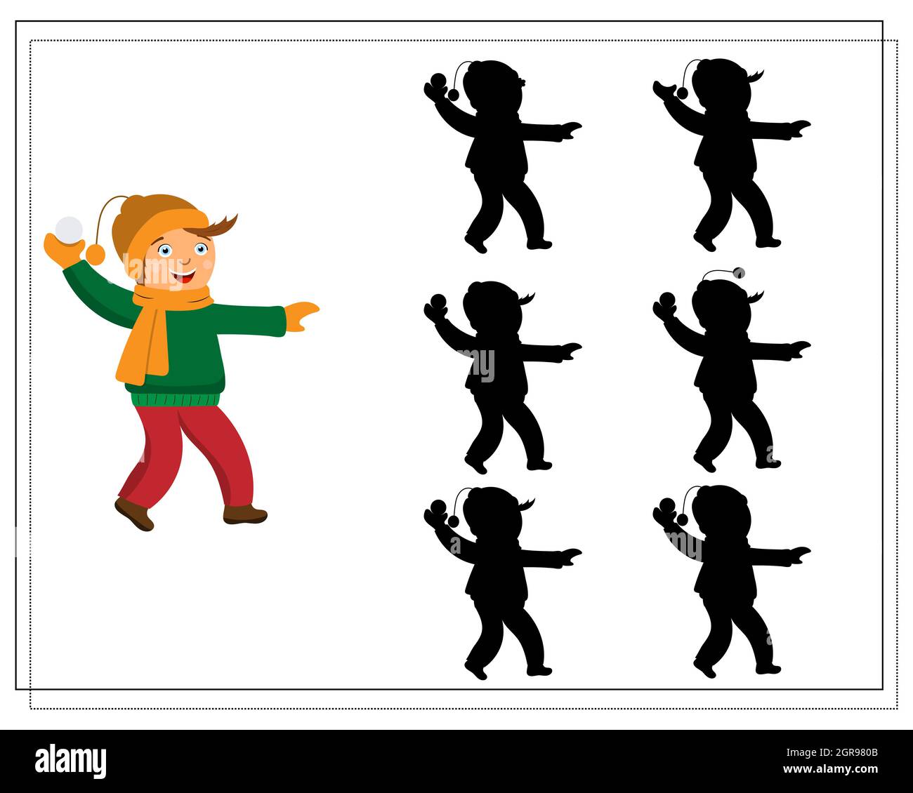 Puzzle game for kids find the right shadow, cute cartoon kids playing ...