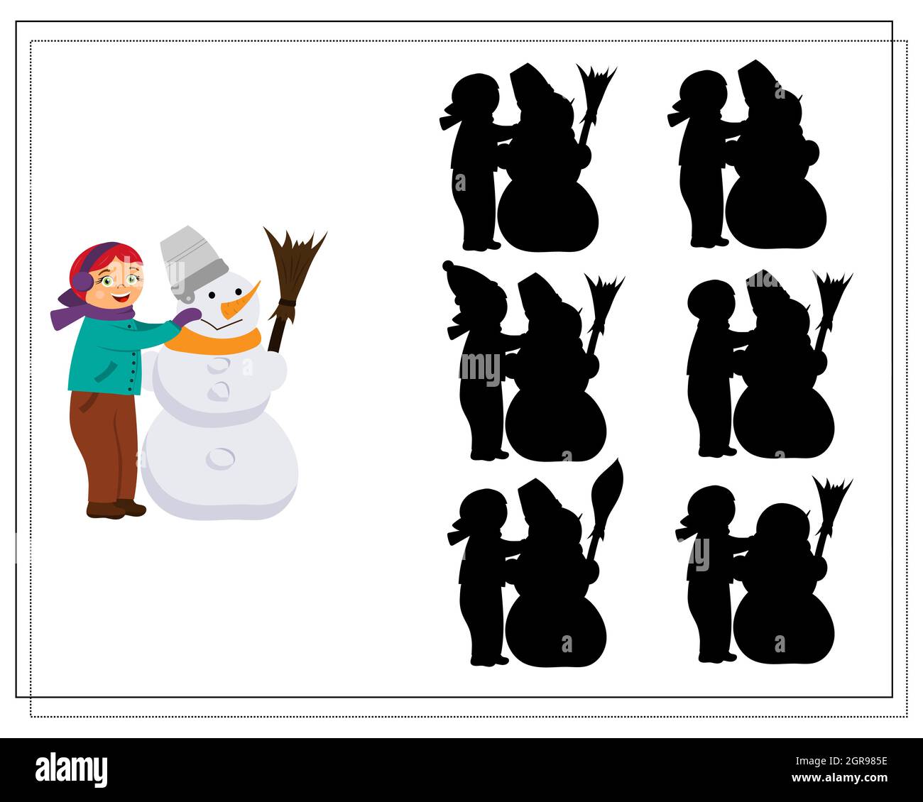 Puzzle game for kids find the right shadow, cute cartoon kids are ...