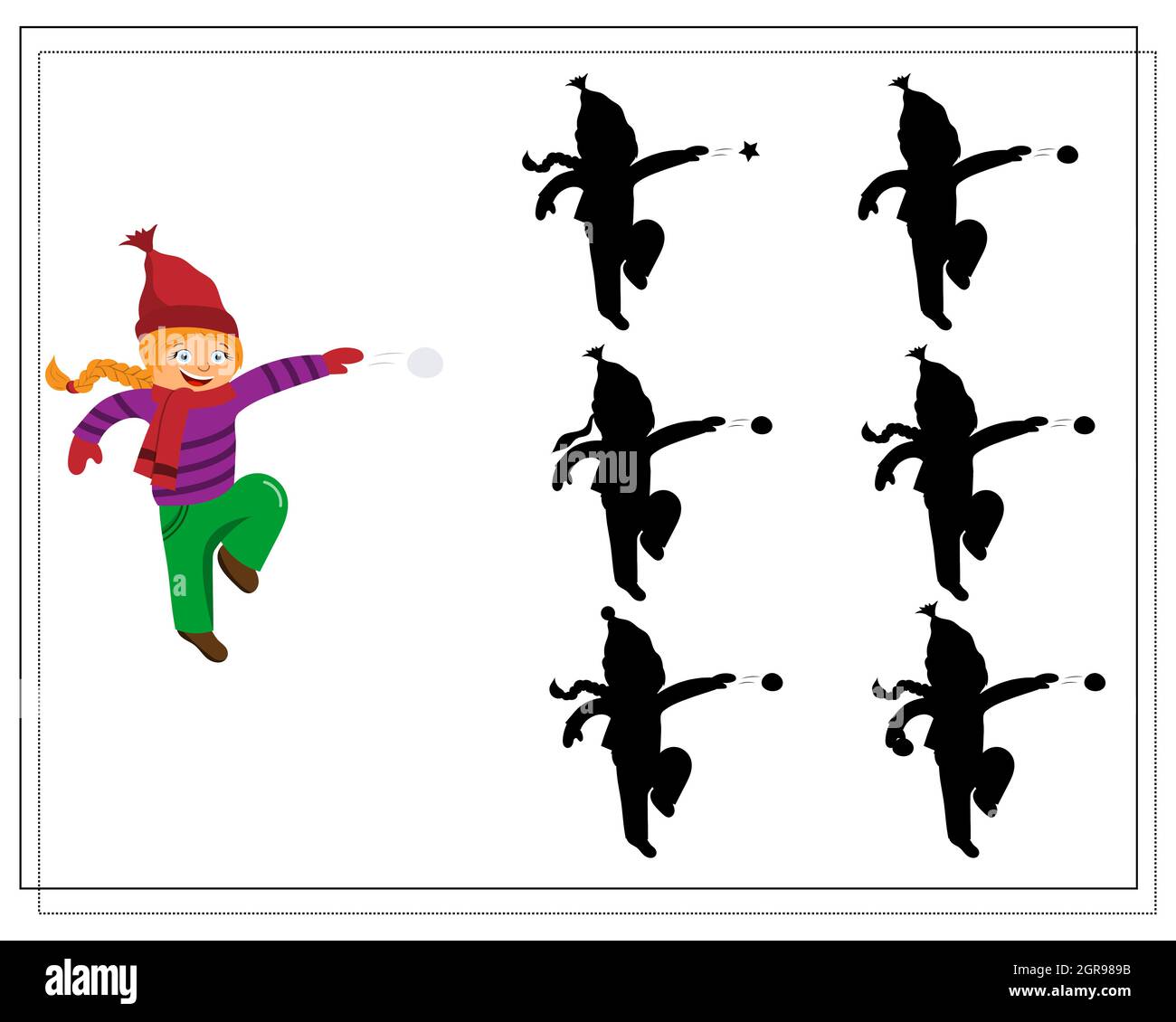 Puzzle game for kids find the right shadow, cute cartoon kids playing ...