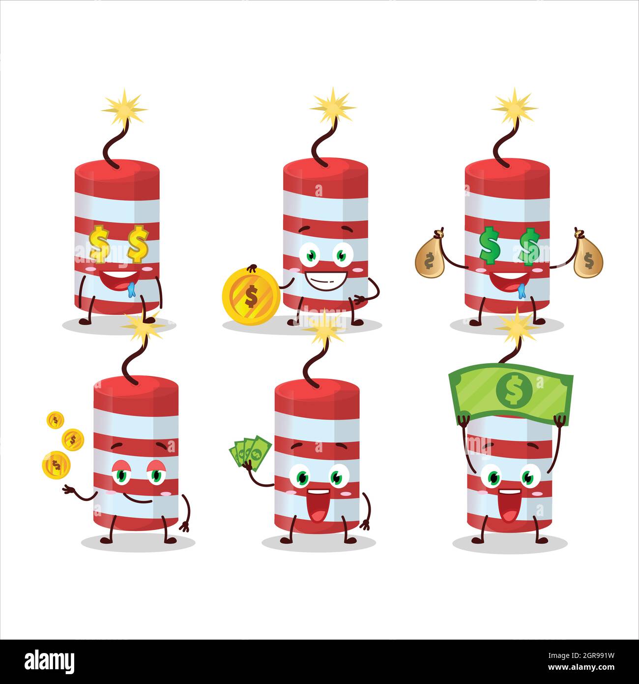 Red firecracker cartoon character with cute emoticon bring money ...