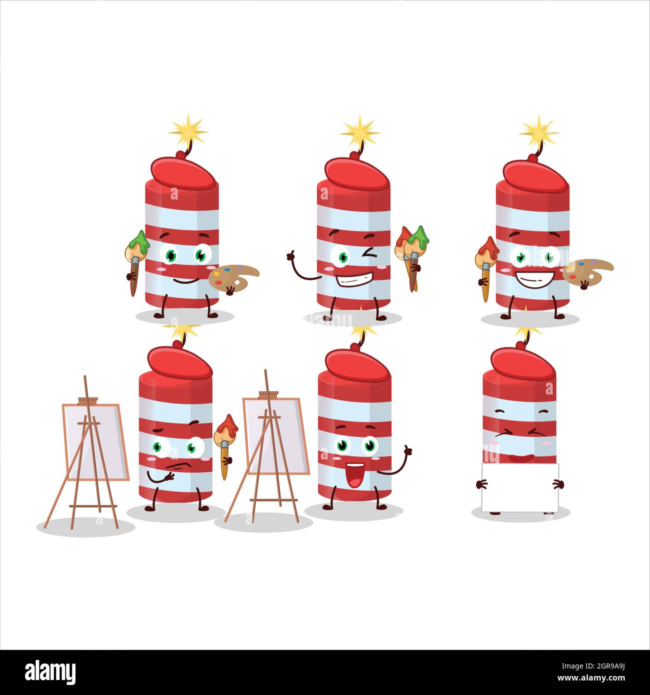 Artistic Artist of red firecracker cartoon character painting with a ...