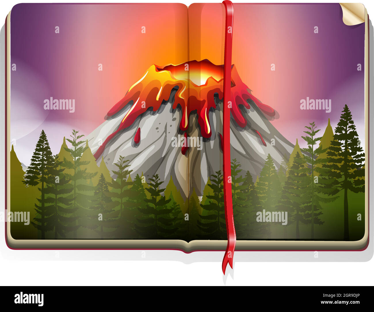 Book with volcano eruption scene Stock Vector Image & Art - Alamy