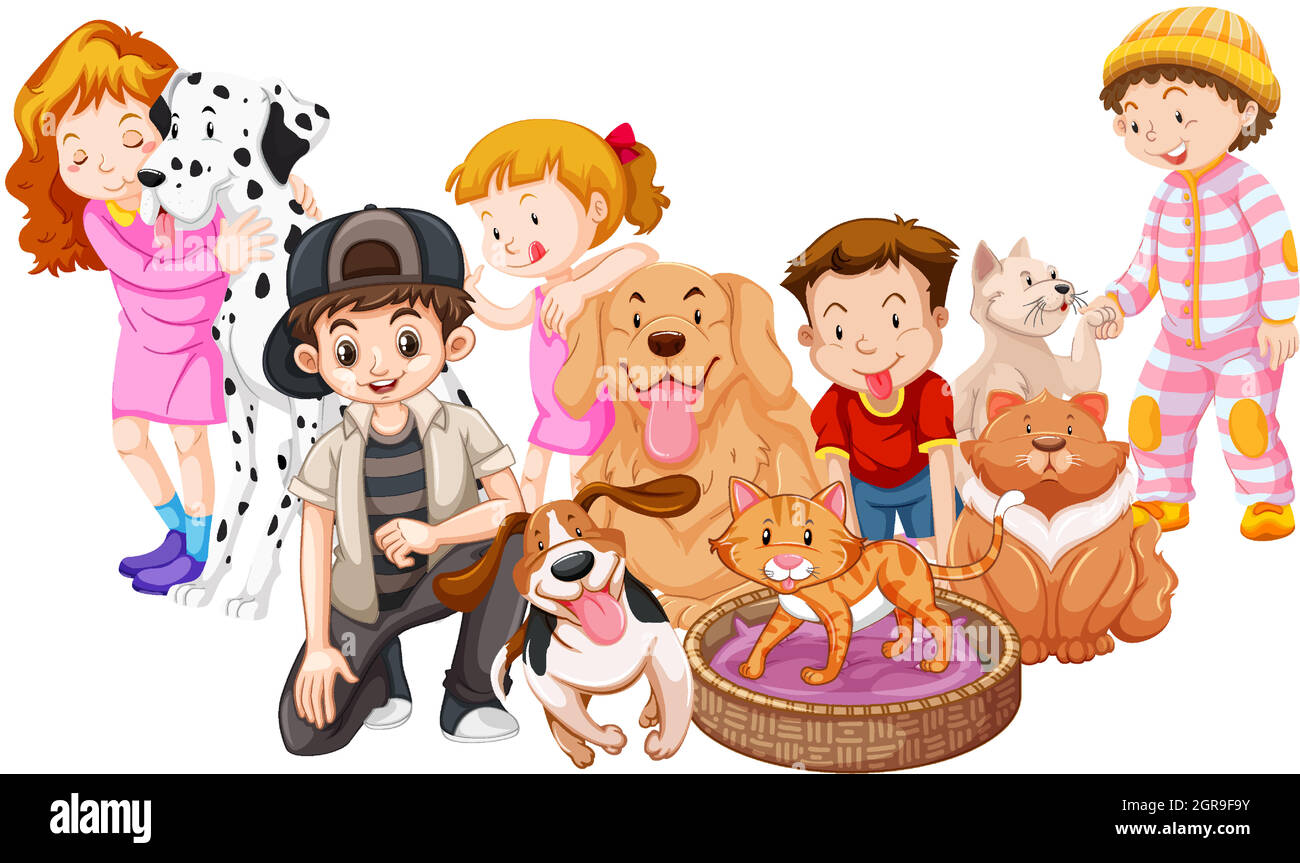 Children with animals on isolated background Stock Vector Image & Art ...