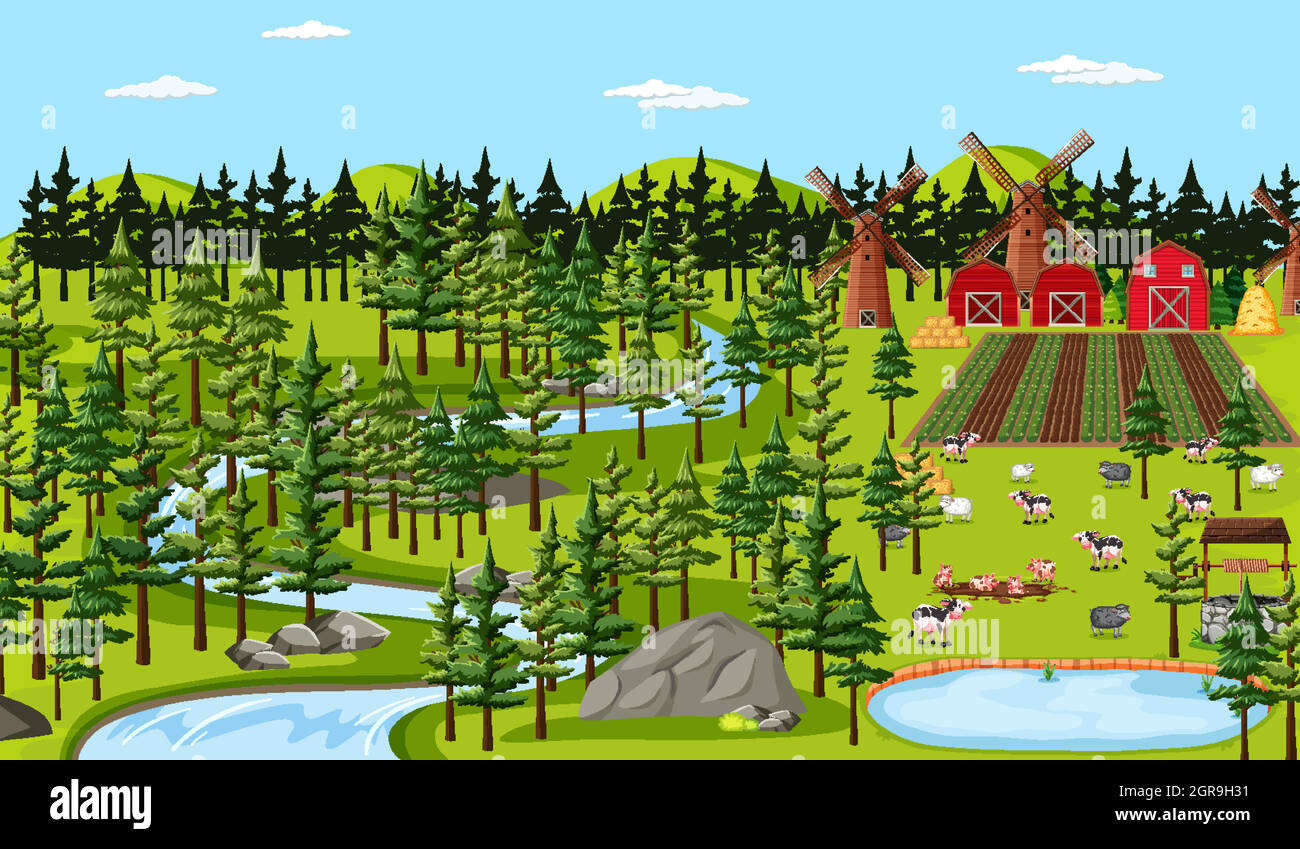 Farm nature with barns landscape scene Stock Vector Image & Art - Alamy
