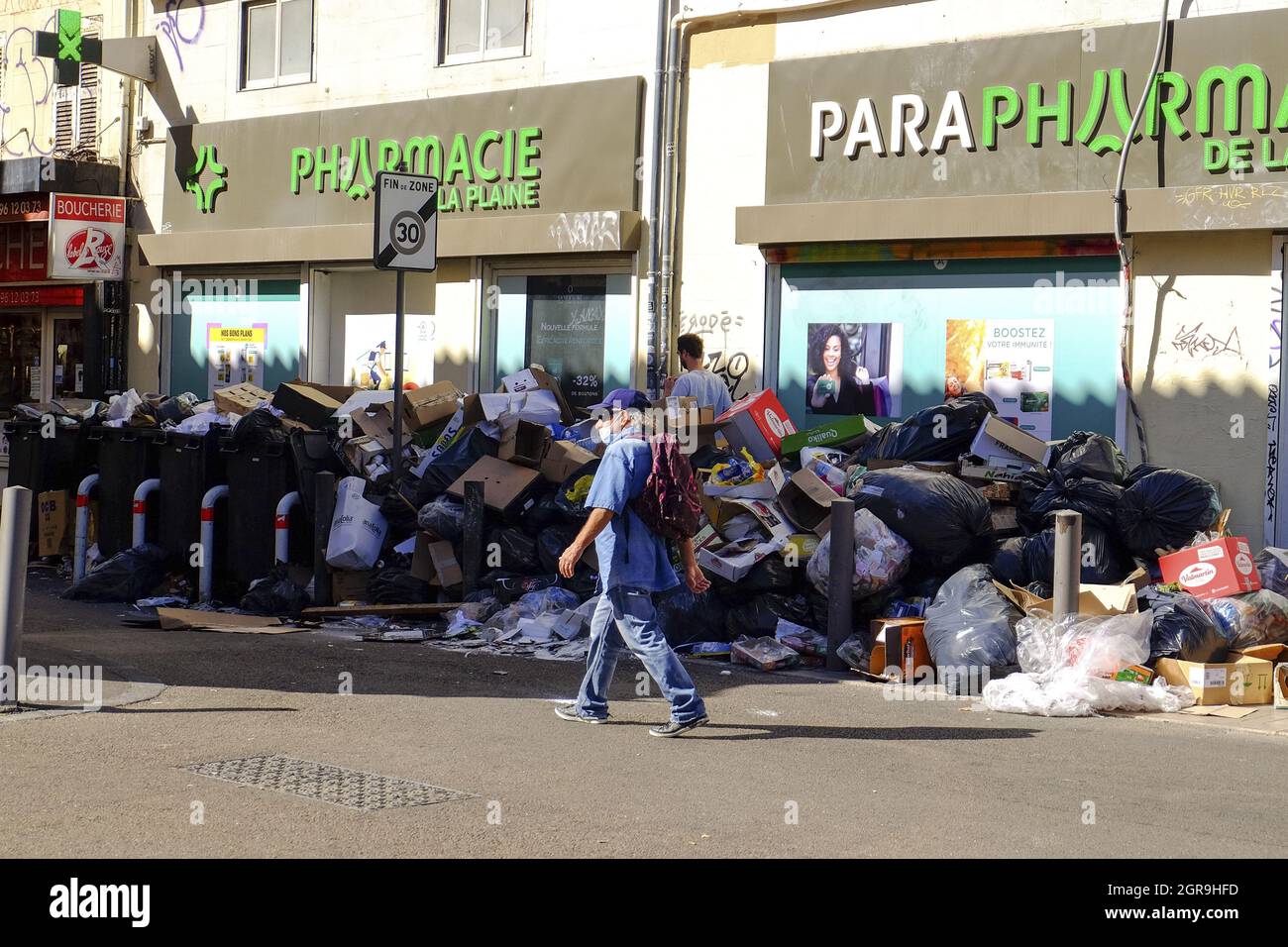 Garbage collectors strike in Marseille, France on September 29, 2021. A ...