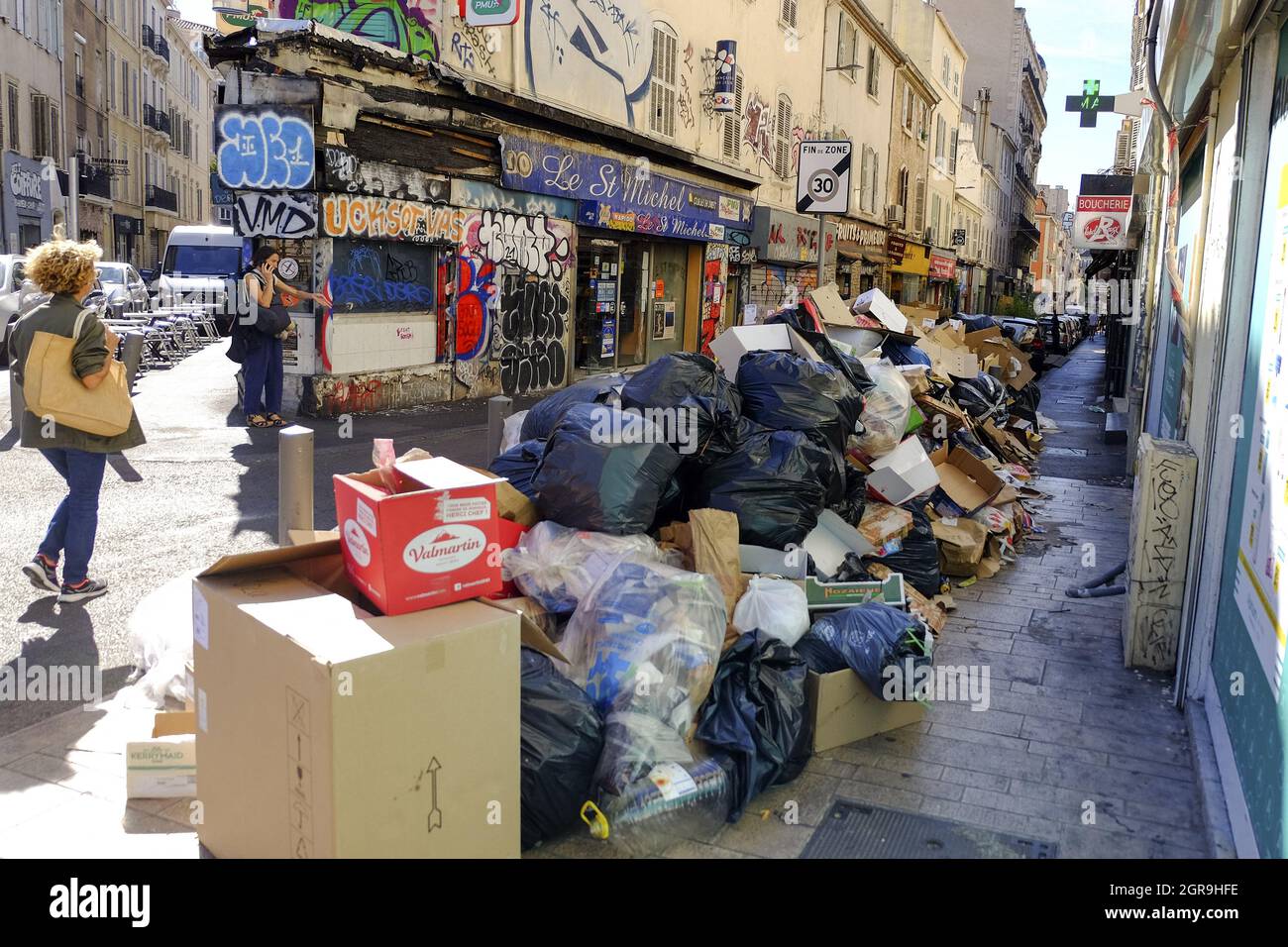 Garbage collectors strike in Marseille, France on September 29, 2021. A ...