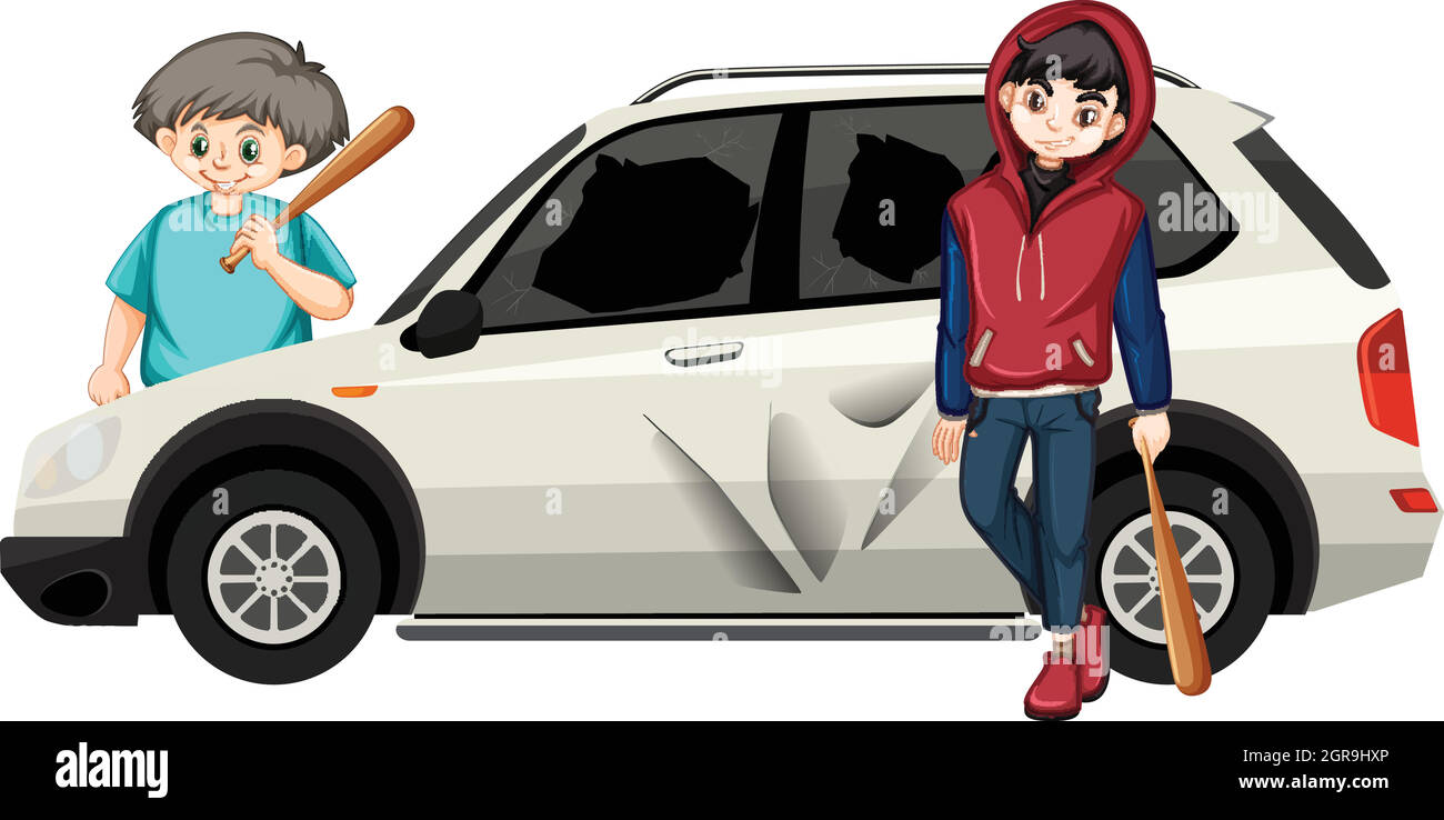 Bad teenagers destoyed car Stock Vector Image & Art - Alamy