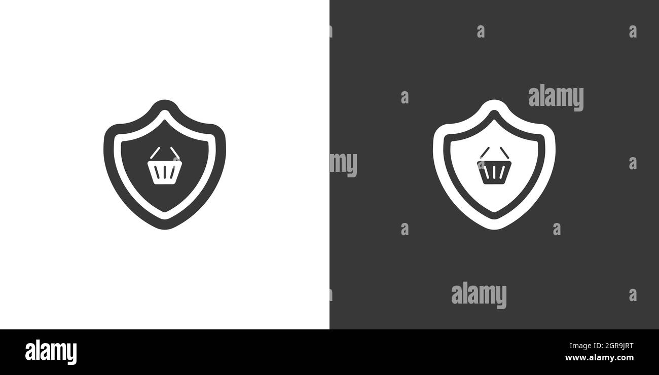 Secure purchase. Security shield and shopping basket. Isolated icon on ...