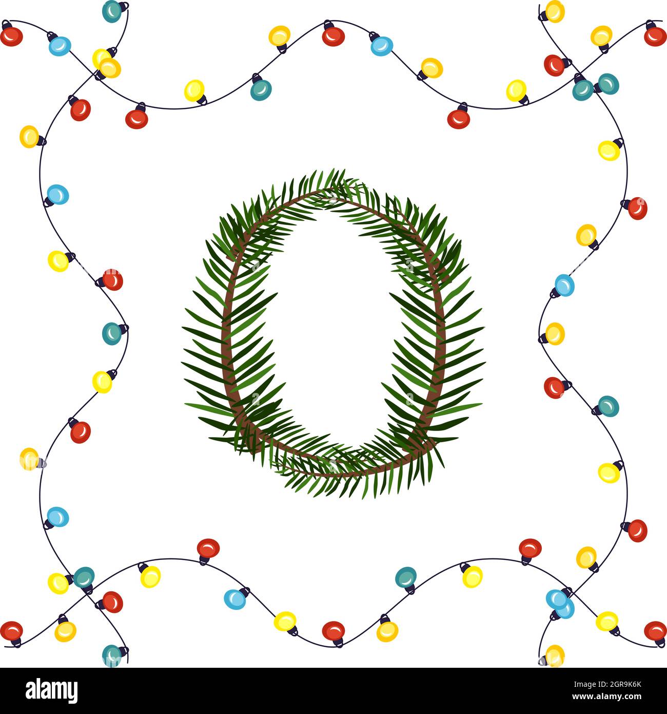 Letter O from green Christmas tree branches. Festive font and frame ...