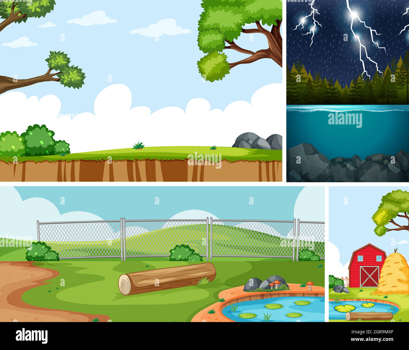 Four different scenes in nature setting cartoon style Stock Vector ...