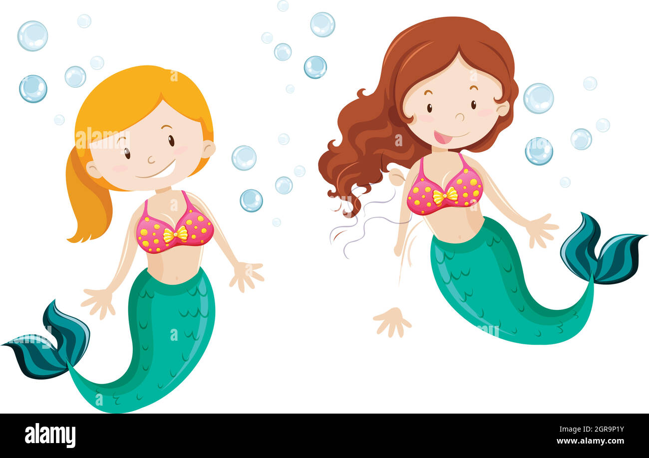 Two Cute Mermaid Swimming Underwater Stock Vector Image And Art Alamy