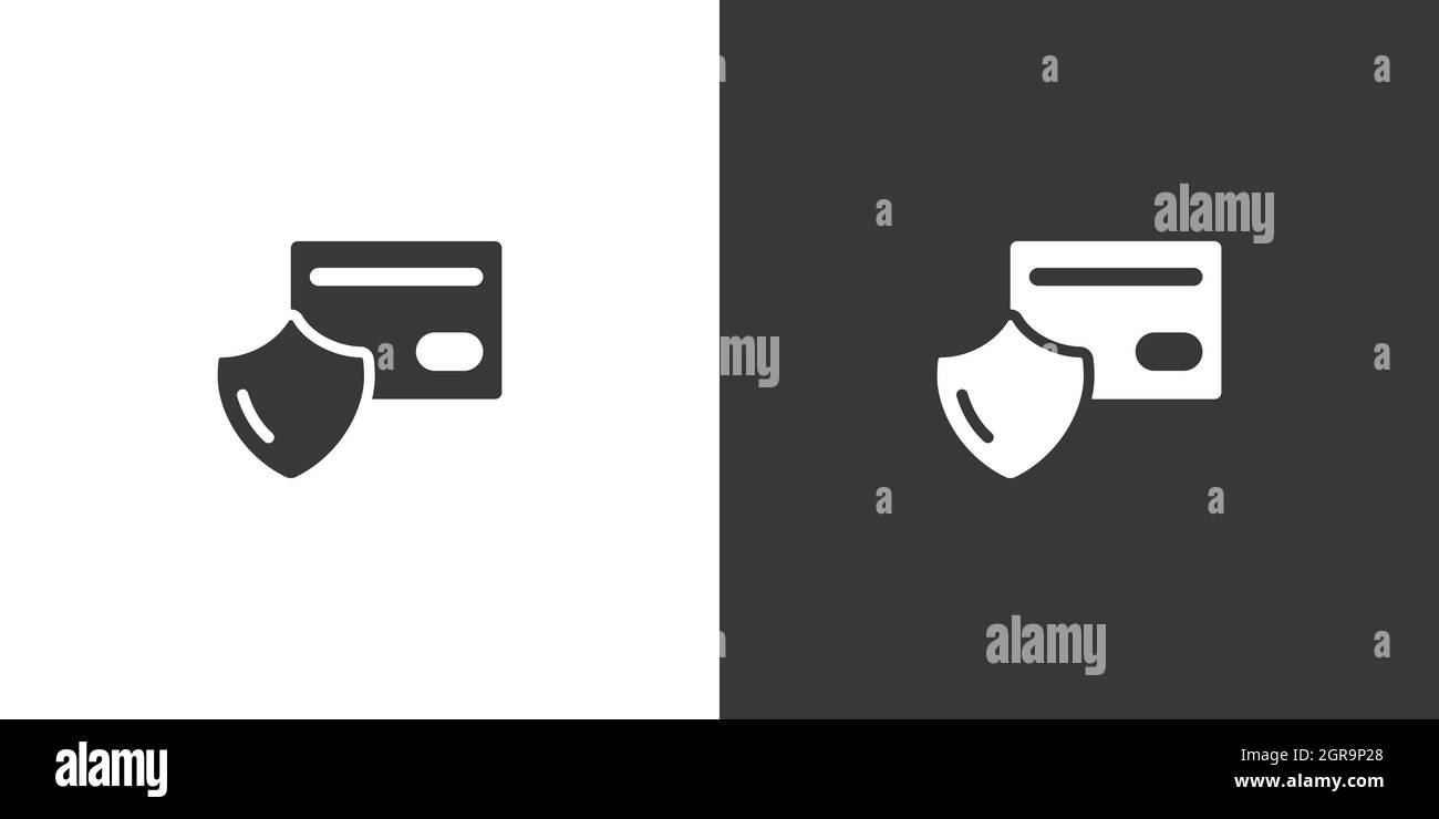 Secure payment. Credit card and security shield. Isolated icon on black ...